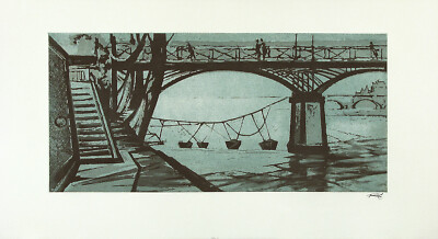 FRITZ NEUMANN (AKA RIC) SIGNED Vtg c1960s Color Etching LES PONT DES ...