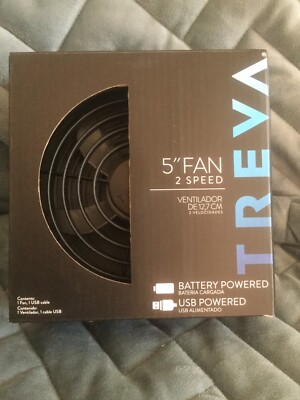 TREVA 5" FAN 2 SPEED BLACK WITH USB CABLE BATTERY POWERED - NEW IN BOX ...