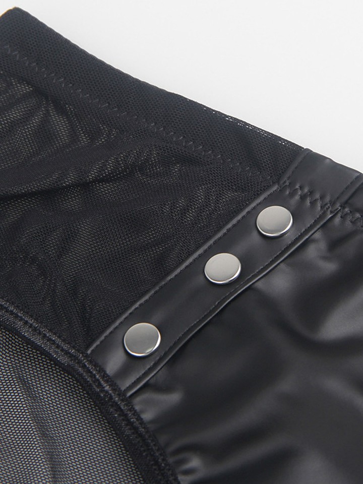 Women Briefs Mesh Underwear PU Patchwork Panties Party Wet Look Bikini ...