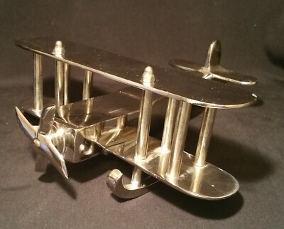 2 polished aluminum airplane sculpture biplane pontoon airplane statue ...