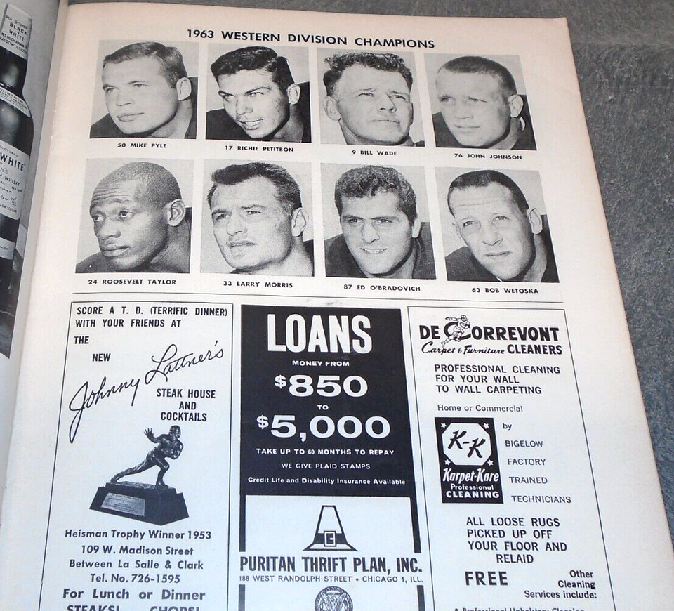 1963 NFL WORLD CHAMPIONSHIP PROGRAM CHICAGO BEARS vs NEW YORK GIANTS ...