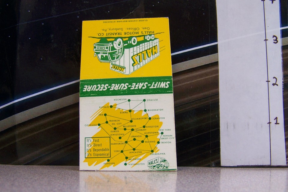 Rare Vintage Matchbook N1 Sunbury Pennsylvania Halls Motor Transit Co ...