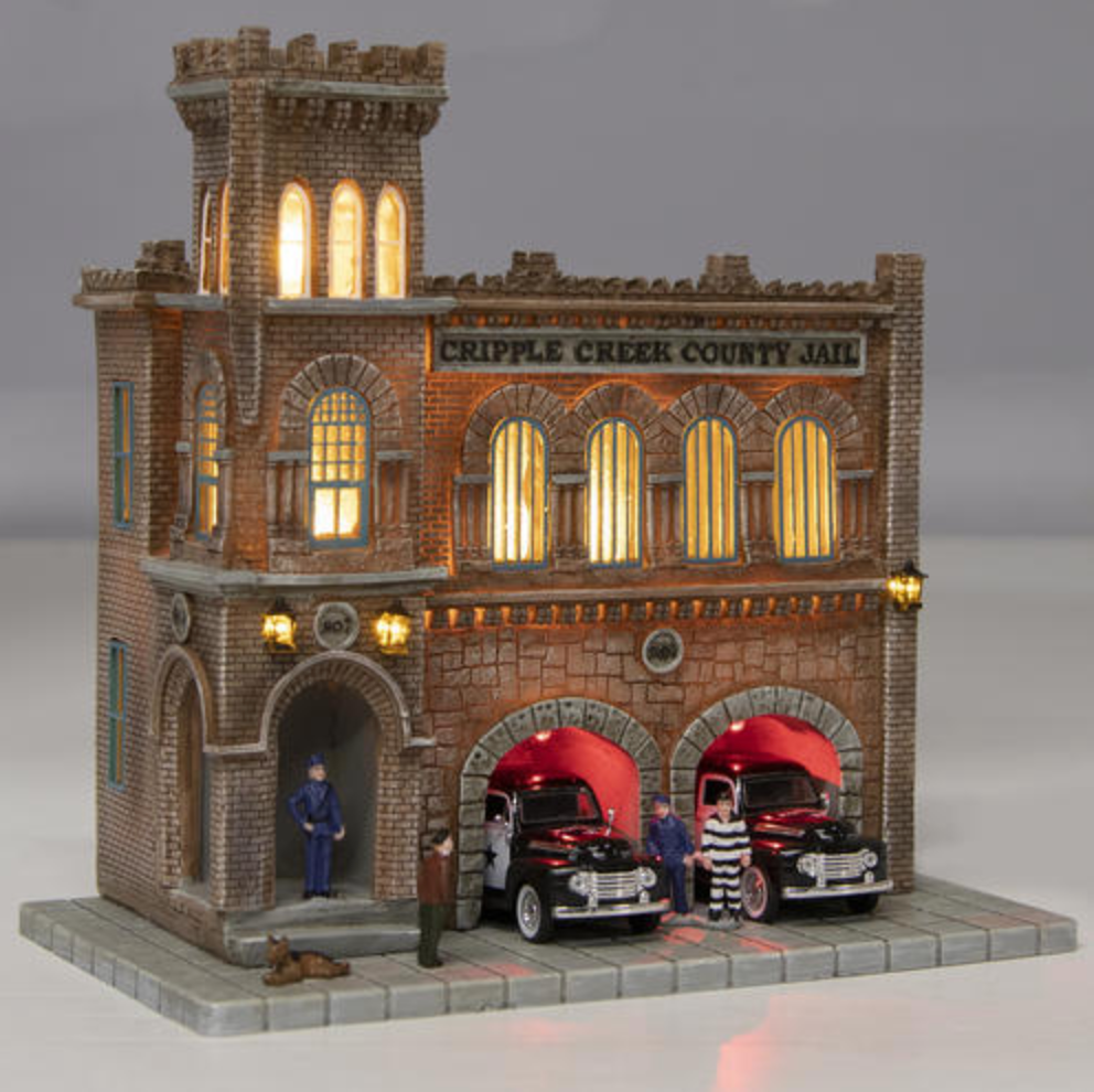 O Scale County Jail Building with Lit Interior/Exterior Police Vehicles ...