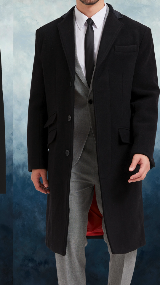 The Platinum Tailor Mens Wool Cashmere Covert Overcoat Black Velvet ...