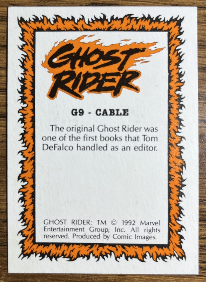 GHOST RIDER TRADING CARD GLOW IN THE DARK CHASE CARD G9 CABLE MARVEL ...