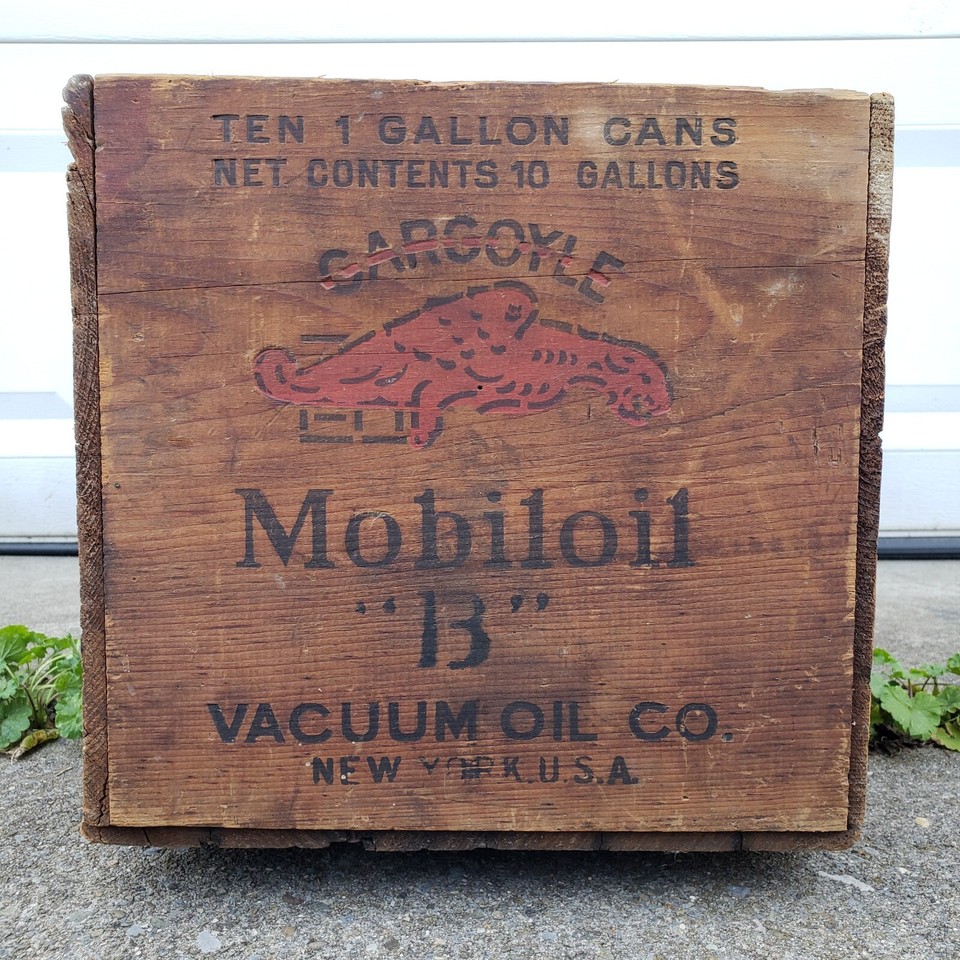 Vintage Mobil Motor Oil Wood Crate Gargoyle “B” Cans Box Advertising ...