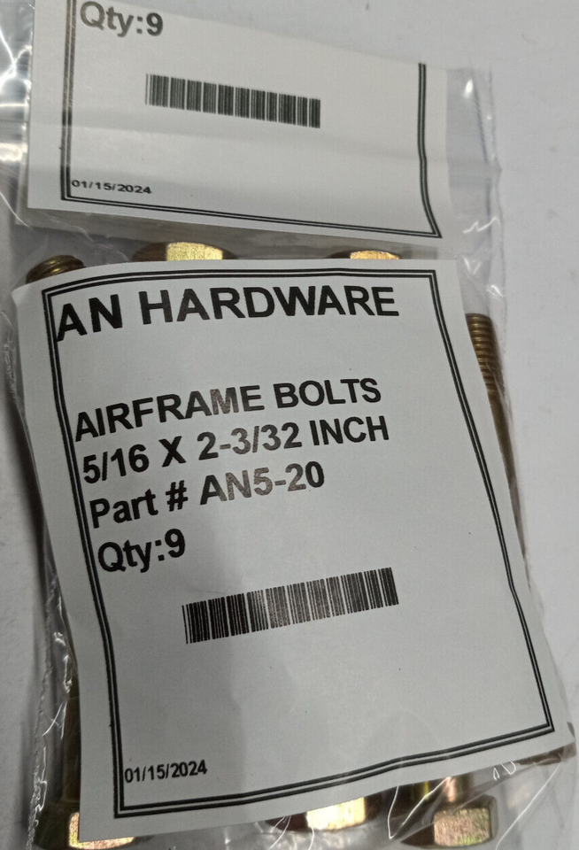 AN Part # AN5-20 5/16 X 2-3/32 INCH AIRFRAME BOLT - (5/PACK) | eBay