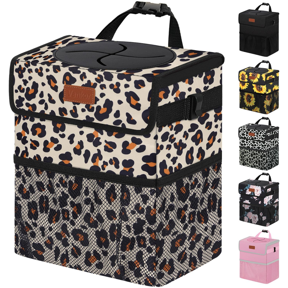 3 Gallons Cute Car Trash Can - Leopard Print Pattern, Waterproof ...