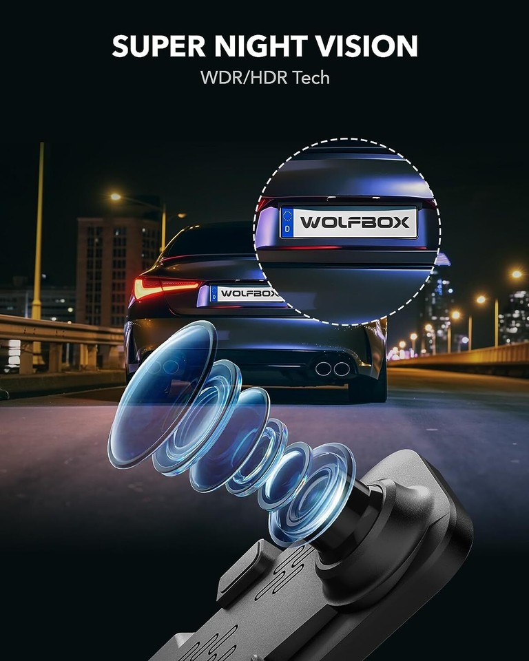 WOLFBOX 4K Mirror Dash Camera GPS Front and Rear View Dash Cam Touch ...