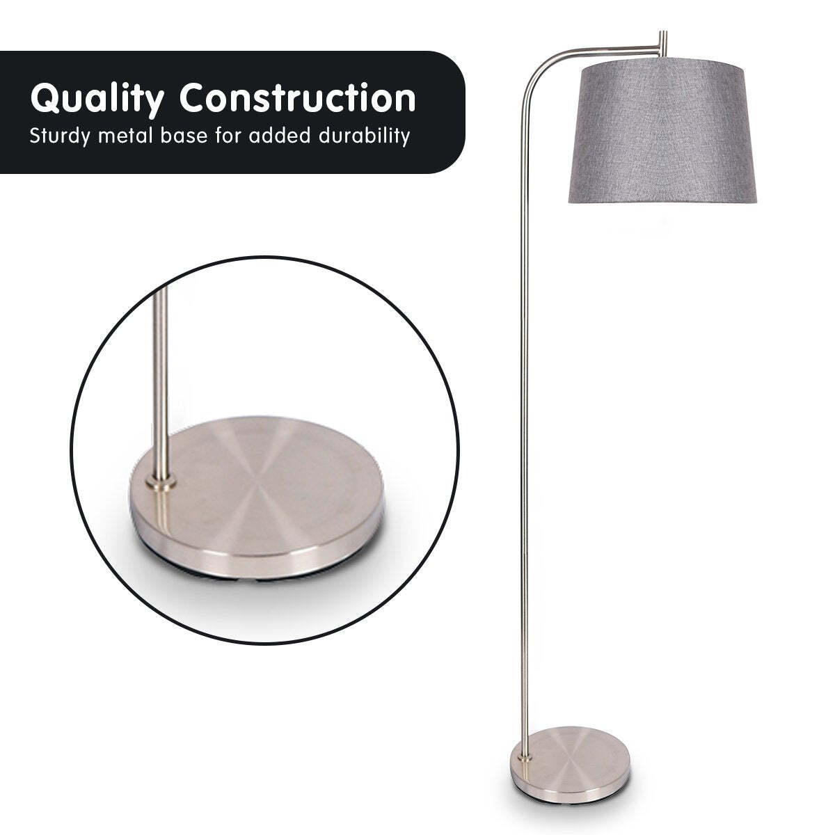 Sarantino Metal Task Floor Lamp Light Nickel Finish Grey Fabric Shade sarantino-metal-task-floor-lamp-light-nickel-finish-grey-fabric-shade