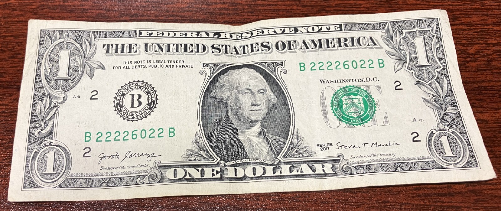 2017 TRINARY NOTE $1 Dollar SIX 2's B22226022B Rare Note US Currency | eBay