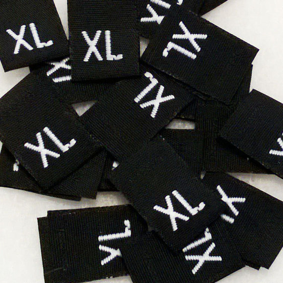 Black Size Tabs Labels XS,S,M,L,XL,XXL,XXXL Woven Clothing Garment Size ...