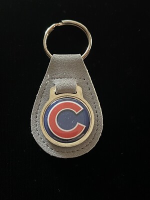NEW OLD STOCK CHICAGO CUBS LEATHER KEYCHAIN KEY CHAIN RING FOB - Gray w ...