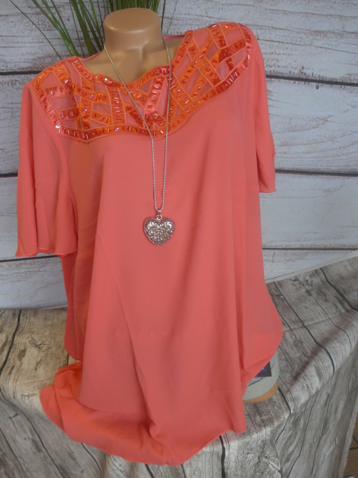 Sheego Long Tunika Bluse koralle Ton mit Pailletten (979) NEU | eBay.de