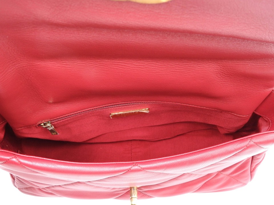 Auth CHANEL 19 Large Flap Chain Shoulder Bag Lambskin Leather Red ...