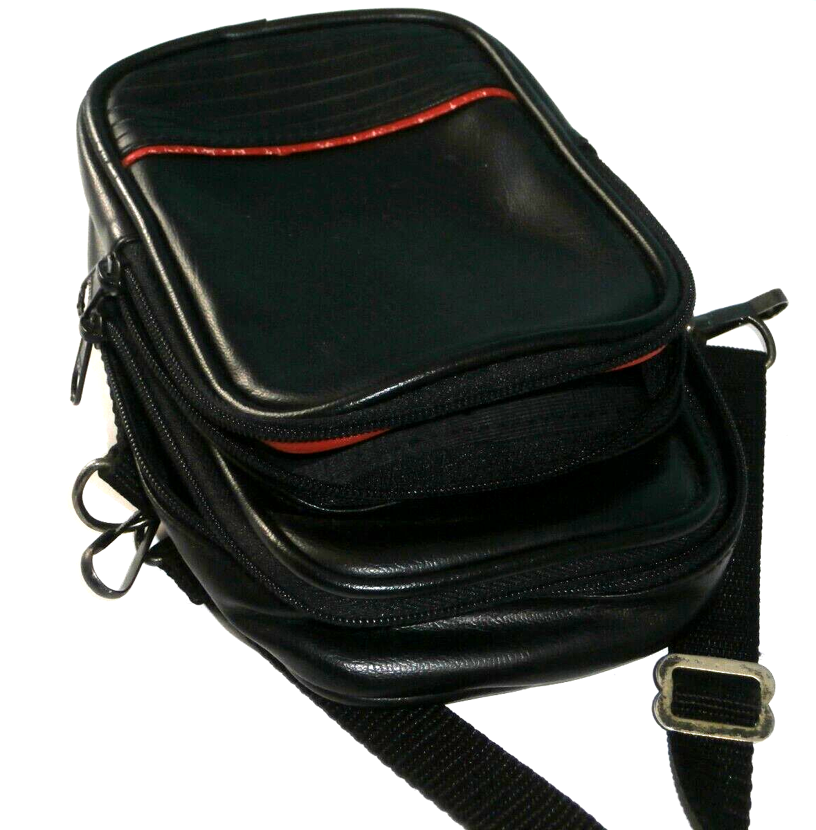 TWO PART BLACK FAUX LEATHER ZIPPERED DIGITAL CAMERA CARRY BAG WITH ...