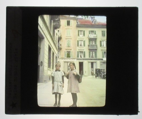 SWISS SCHOOL GIRLS. LUCERNE, SWITZERLAND. HAND COLORED PHOTO ON GLASS ...