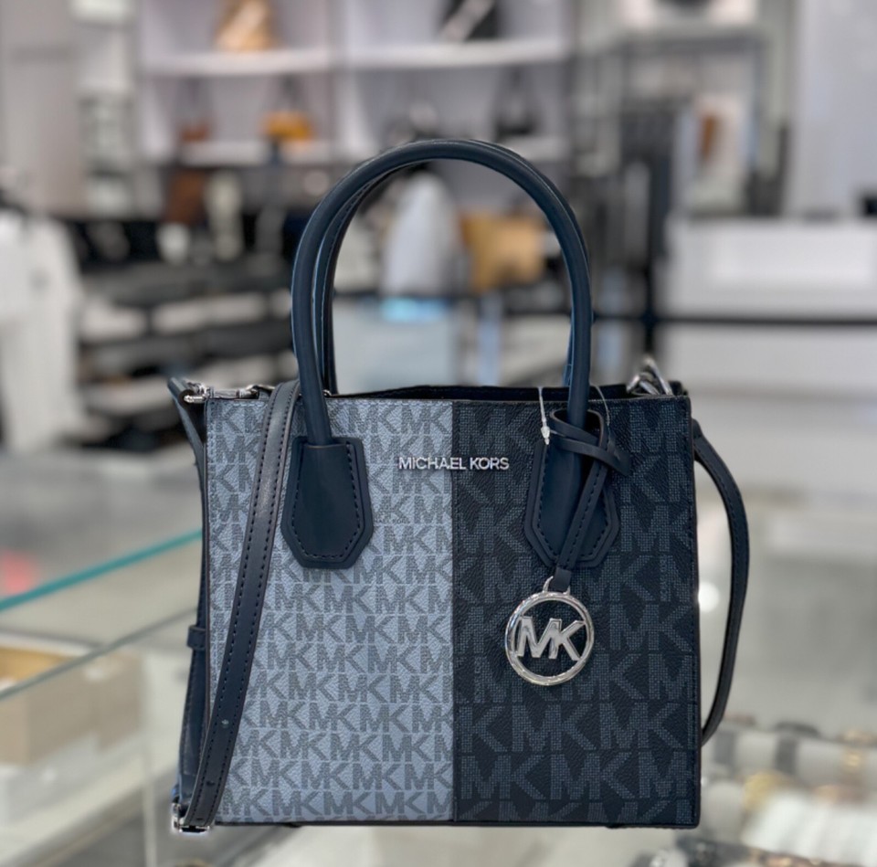 MICHAEL KORS MERCER MD SATCHEL SHOULDER MESSENGER BAG MK NAVY MULTI ...