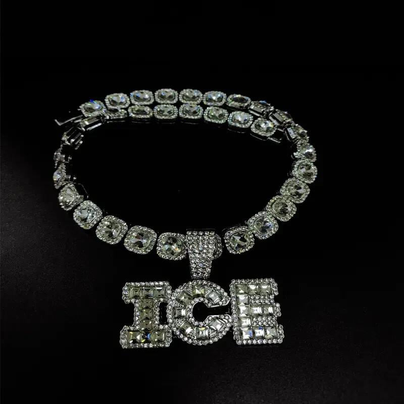 Silver Plated ICE Pendant & 13mm 20" Cubic Zirconia Chain Hip Hop Iced ...