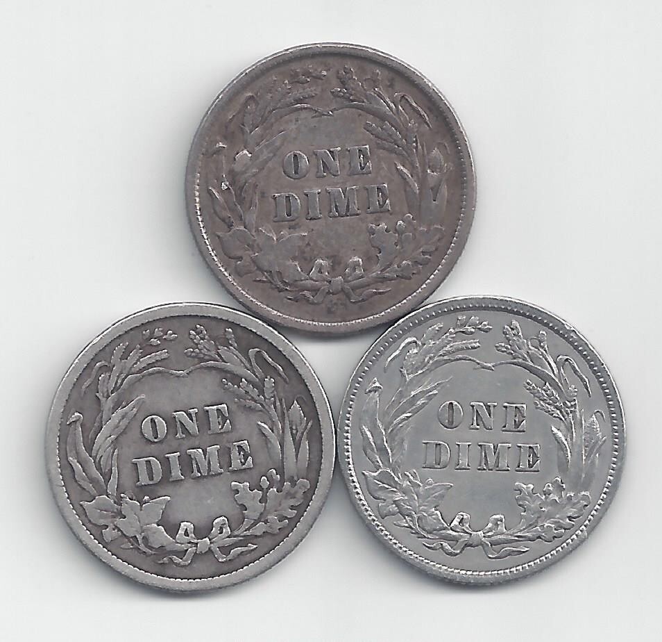 Three (3) Barber Dimes Dated 1898-1914 VF/EF Lot 825 | eBay