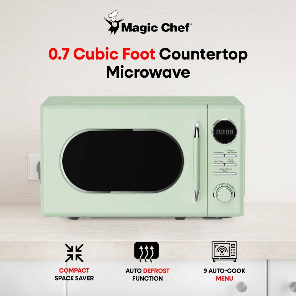Magic Chef 0.7 Cubic Feet 700 Watt Classic Retro Microwave, Green (Open ...