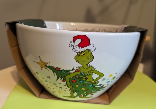Zrike THE GRINCH Christmas Ceramic Noodle Bowl w/ Chopsticks Dr. Seuss ...
