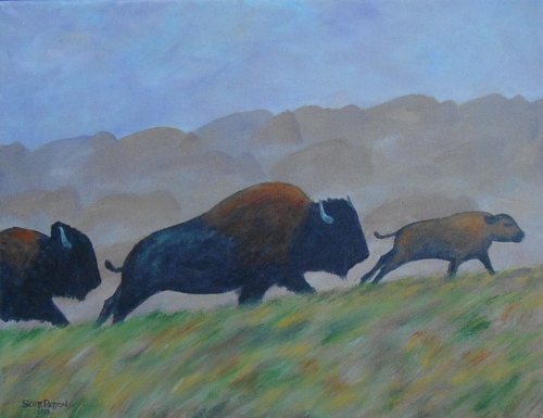 Scott Patton Art: "Buffalo Stampede" Original Western American Bison ...