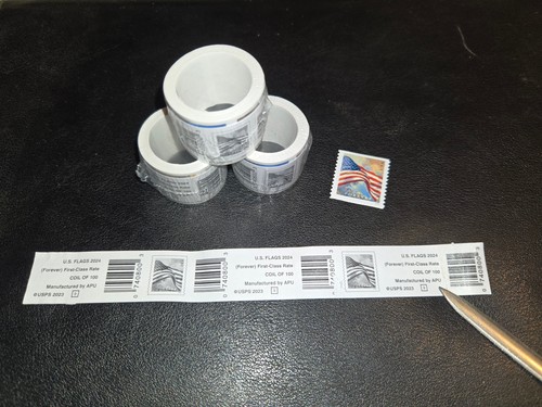 3 ROLLS OF 100 USPS FIRST CLASS USPS FLAG 300 FORE/ER STAMPS Sealed New ...