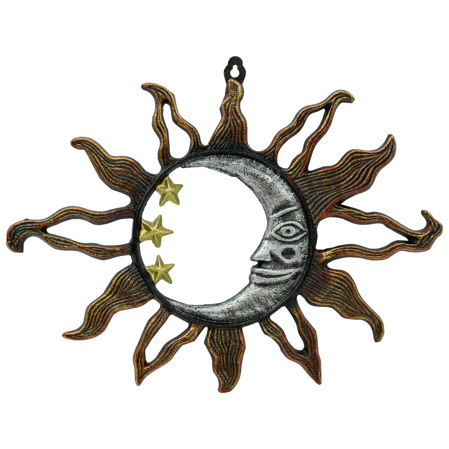 Woodside Wall Mounted Cast Iron Sun/Moon Face Indoor Outdoor Wall Art ...