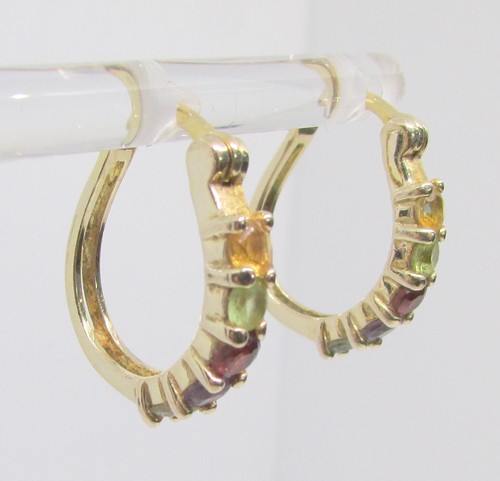 Gold Over 925 Sterling Silver Multi-color Gemstone Hoop Earrings 3.0g ...