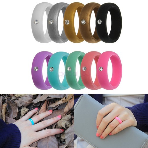 Silicone Wedding Engagement Ring Women Flexible Rubber Band Gym Sports ...