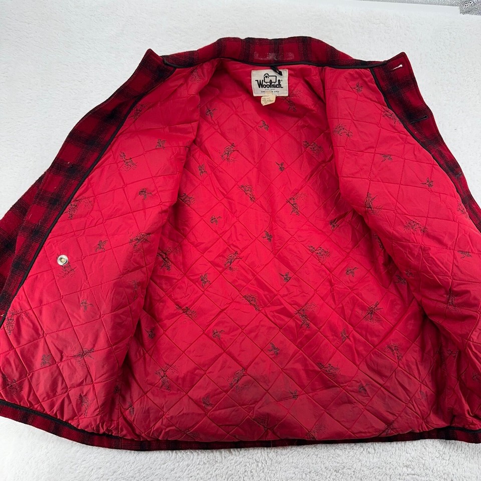 vintage WOOLRICH WOOL SHADOW PLAID MACKINAW HUNTING INSULATED COAT Size ...
