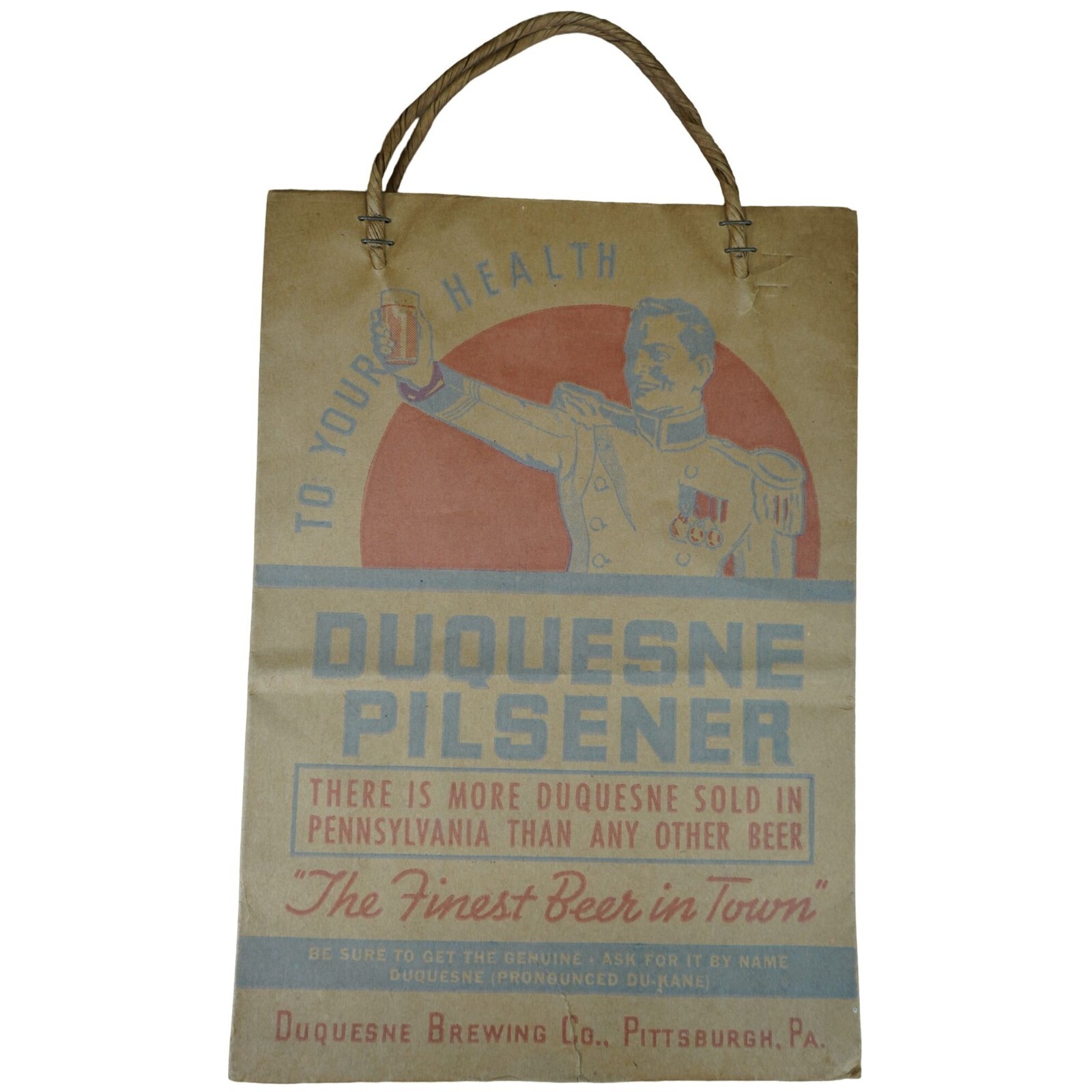 Vintage 1940s Duquesne Pilsner Beer Paper Bag w/ Handles Pittsburgh ...