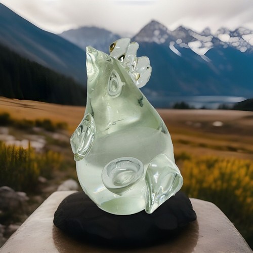 Rooster/Hen/Chicken Clear Glass Paperweight with Bubbles inside - Heavy ...