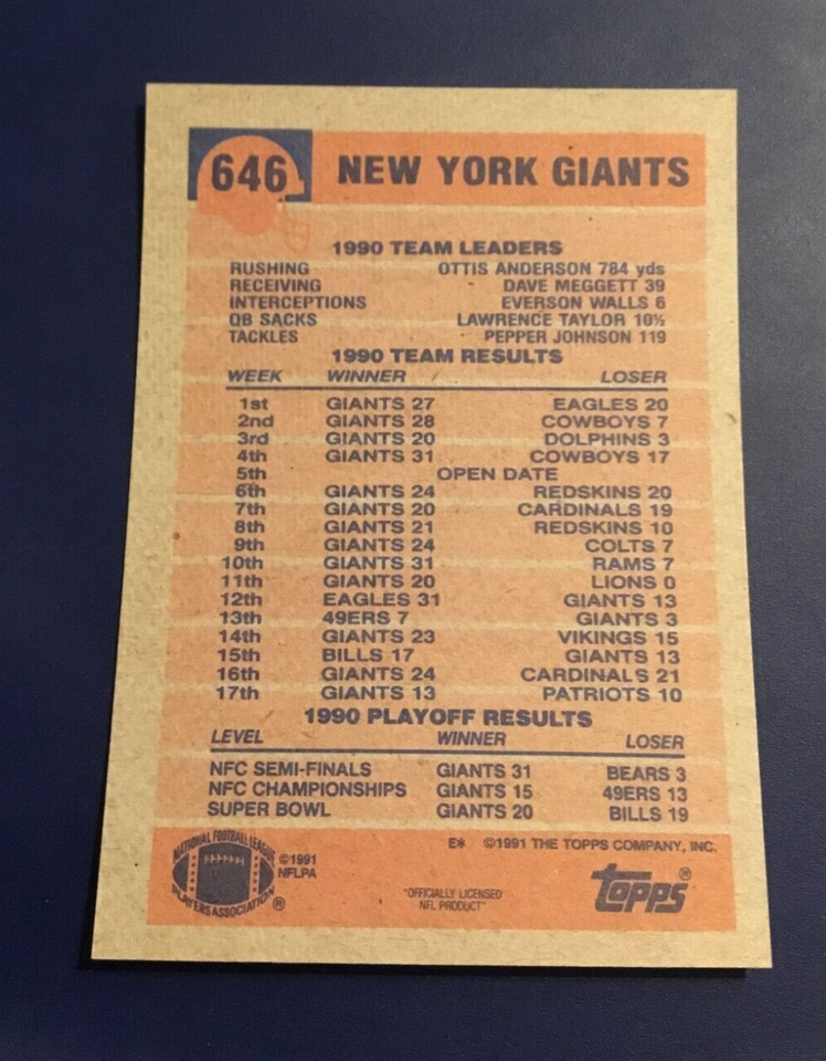 1991 Topps # 646 MAURICE CARTHON Inches ahead New York Giants Great ...