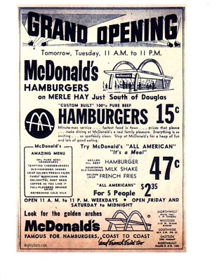 EARLY McDONALD'S DRIVE IN MENU 8X10 GLOSSY REPRINT HAMBURGERS VINTAGE ...