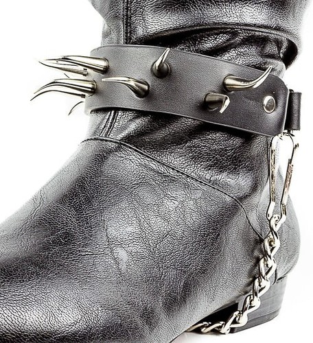 Black Leather Boot Strap 2 Row Curved Spikes Punk Rock Oi Emo Goth ...