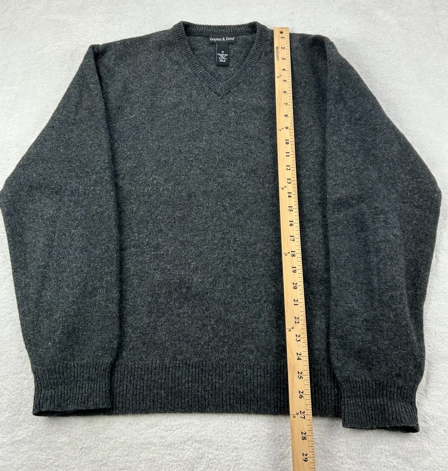 GRAYSON & DUNN 100% Lambs Wool Sweater Men M Gray V Neck Grandpa Core ...