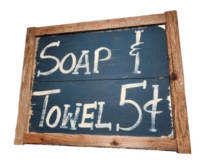 Distressed "SOAP & TOWEL 5 Cents" Wood Sign - Country Rustic Decor, 10 ...