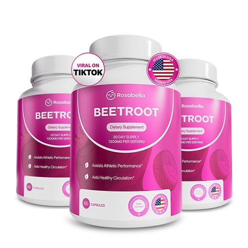 1-3X Rosabella Organic Beet Root 60 Capsules Natural Energy Boost Blood ...