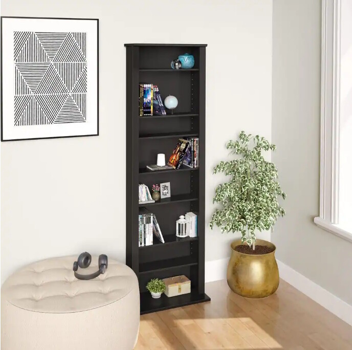 Solid Black Wood Multimedia Storage Tower DVD Rack CD Organize Slim ...