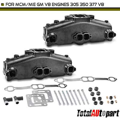 2x Marine Exhaust Manifold w/ Gasket for MCM/MIE GM V8 305 350 377 cid ...