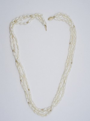 RTI THREE STRAND FRESH WATER PEARL NECKLACE WITH SOLID 14K GOLD BEAD ...