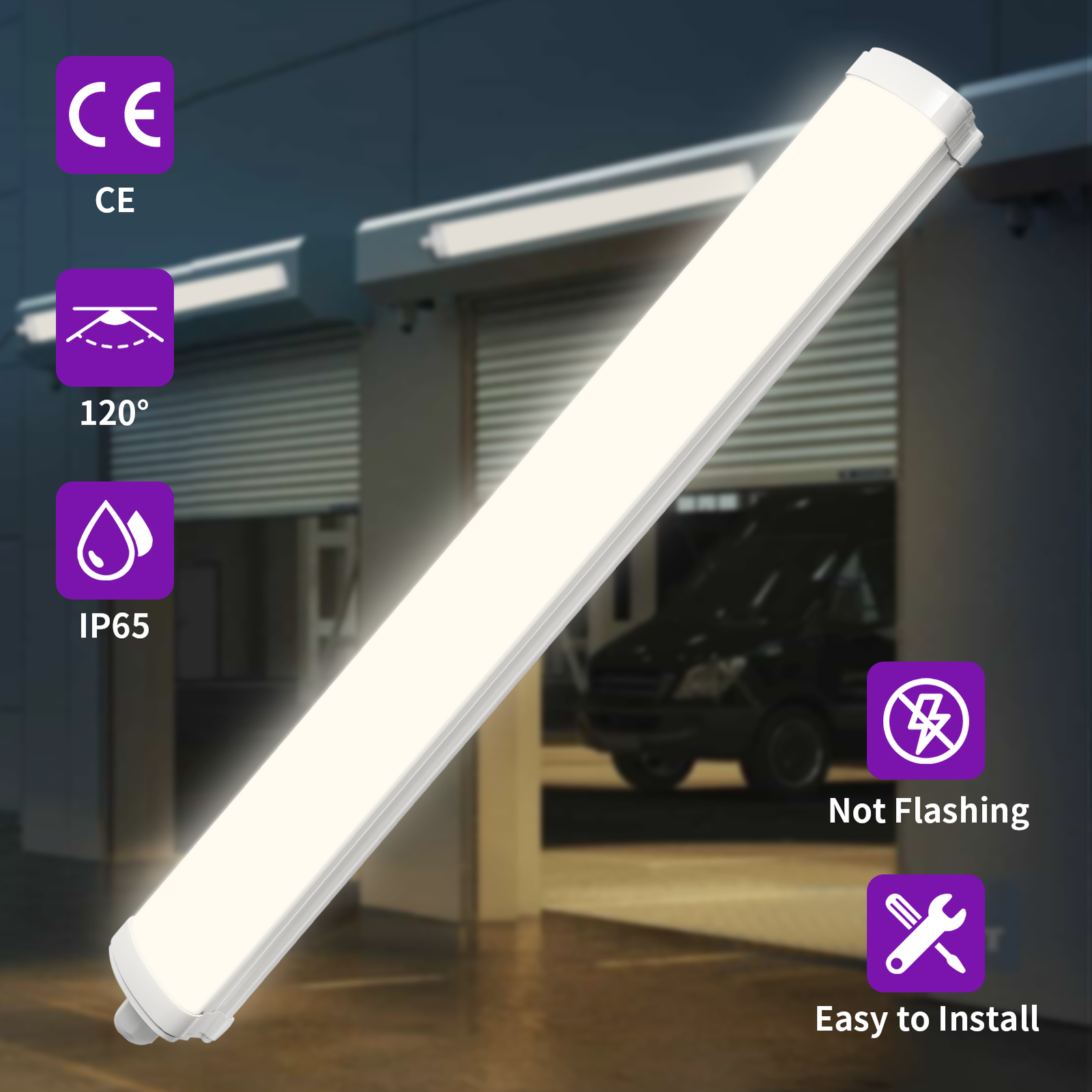 LED Strip Light 5FT Batten Tube Light IP65 Garage Ceiling Lamp Office ...