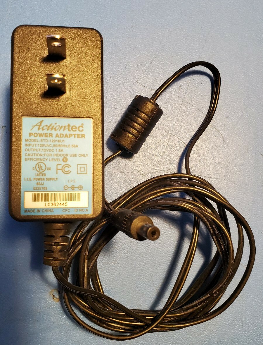 Actiontec STD-12018U1 Power Adapter 120VAC 0.58A 12VDC 1.8A PN0172-0049 ...