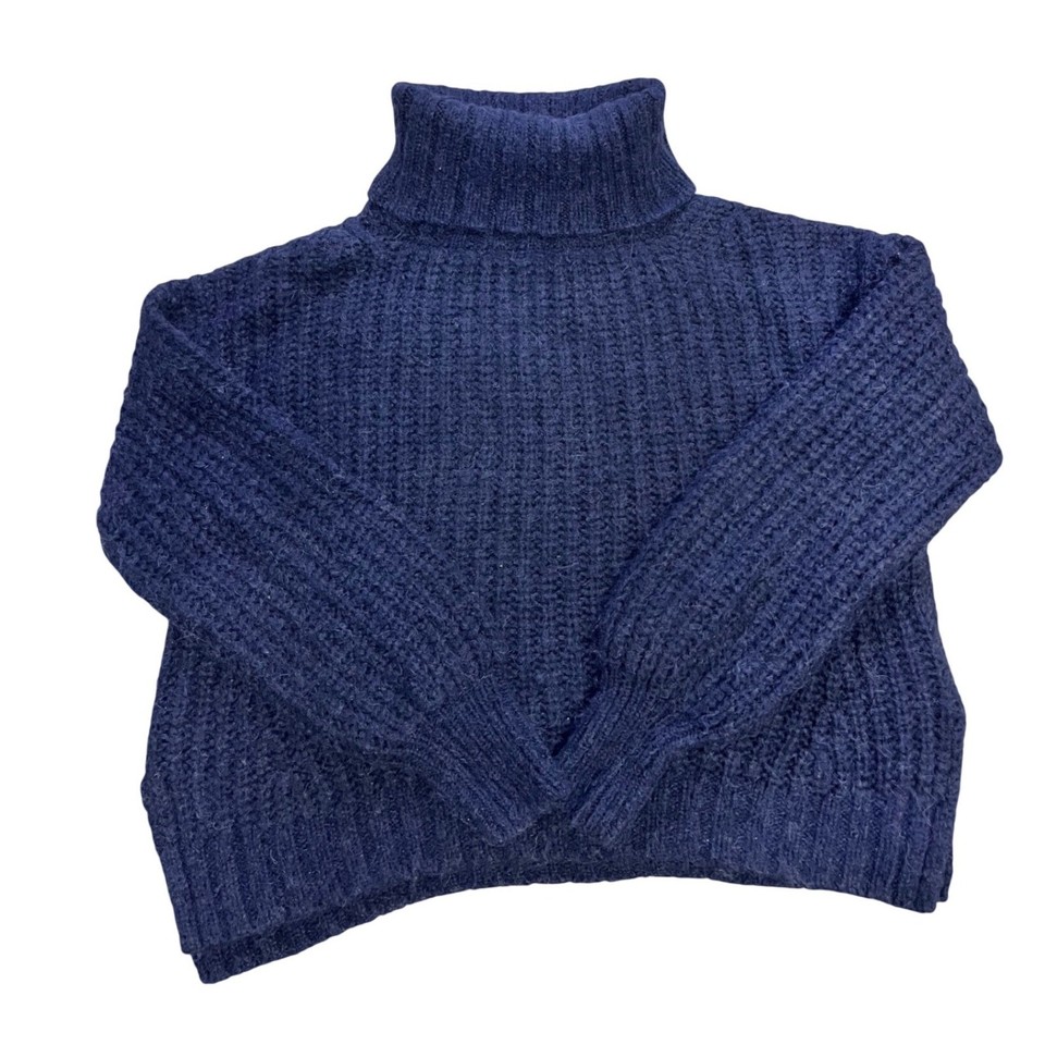 ELEVEN SIX Aly Sweater Navy Blue Chunky Knit Turtleneck Baby Alpaca ...