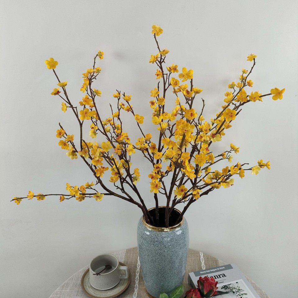 Plum Blossom Flowers Artificial 6 PCS Yellow Cherry Branches Home ...