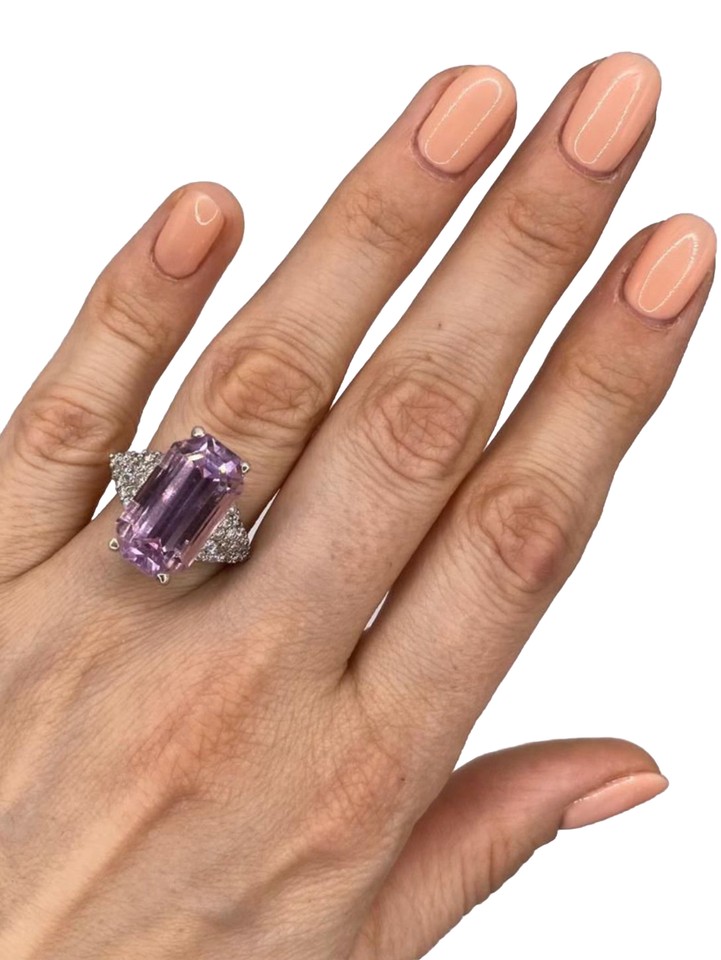 Bague en or Blanc 18kt. Avec Diamants Naturels Et Kunzite Naturel Ct ...