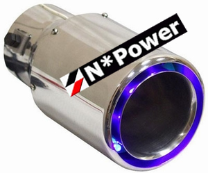 BLUE LED EXHAUST TIP POLISHED STAINLESS STEEL 2.5" IN 3.5" OUT WITH ...