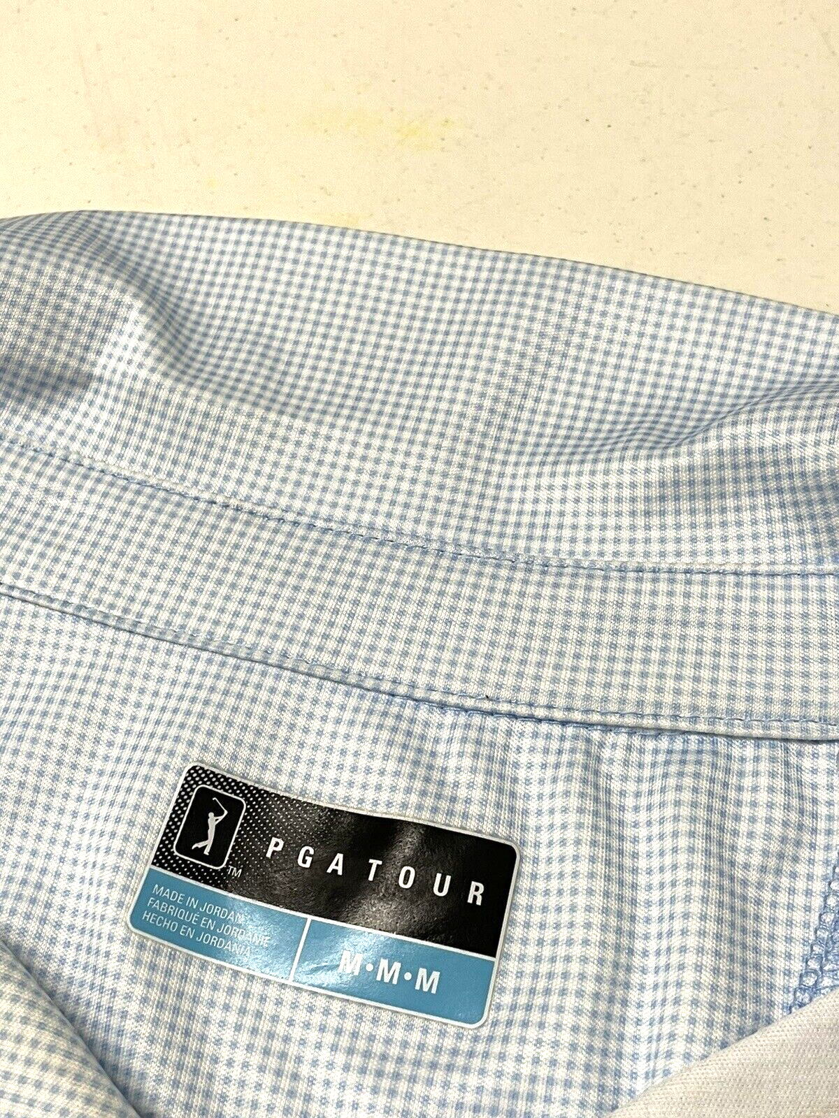 PGA Tour Polo Golf Shirt Mens M 43x28 SS Light Blue Pincheck Poly ...